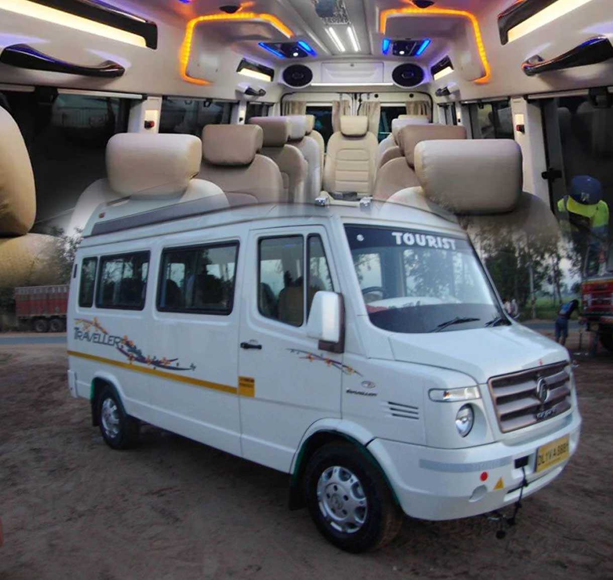 12 seater Tempo Traveller on Rent Hire in Delhi at 15 Rs/Km - Ibookmybus